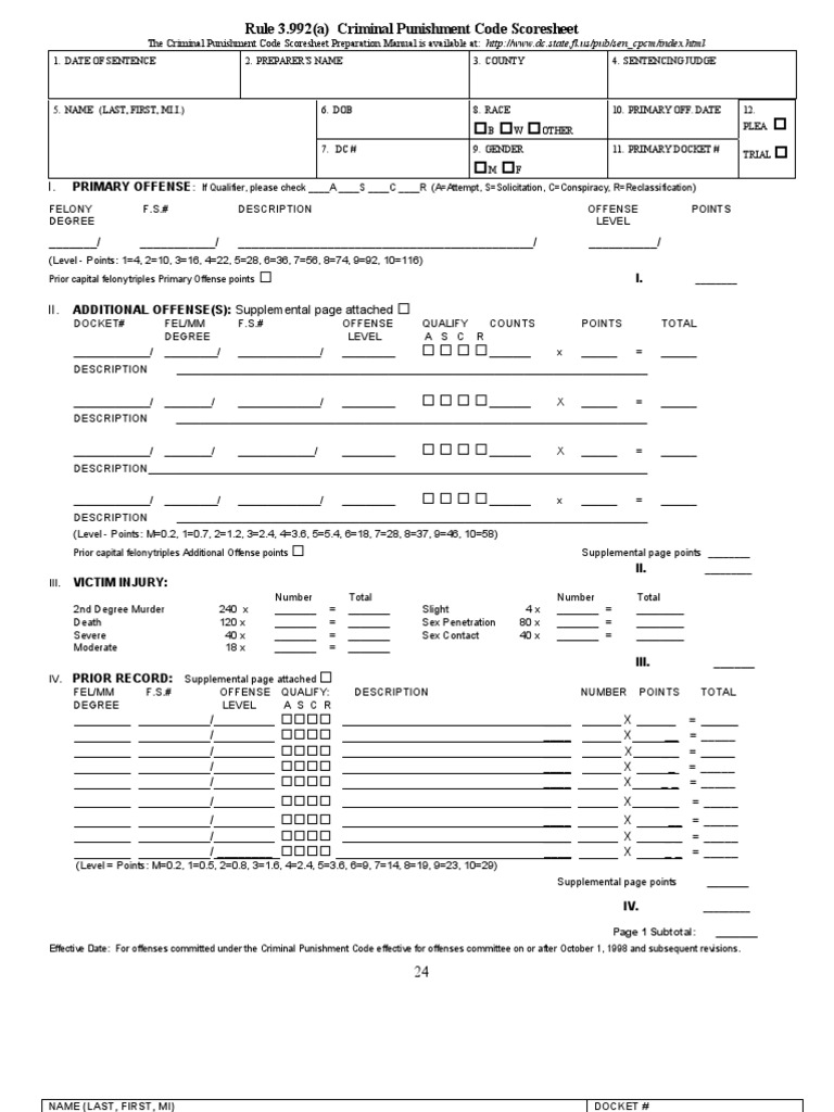 Florida Sentencing Guideline Scoresheet | PDF | Probation | Habitual ...