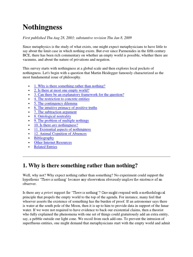 Nothingness: 1. Why Is There Something Rather Than Nothing? | PDF ...