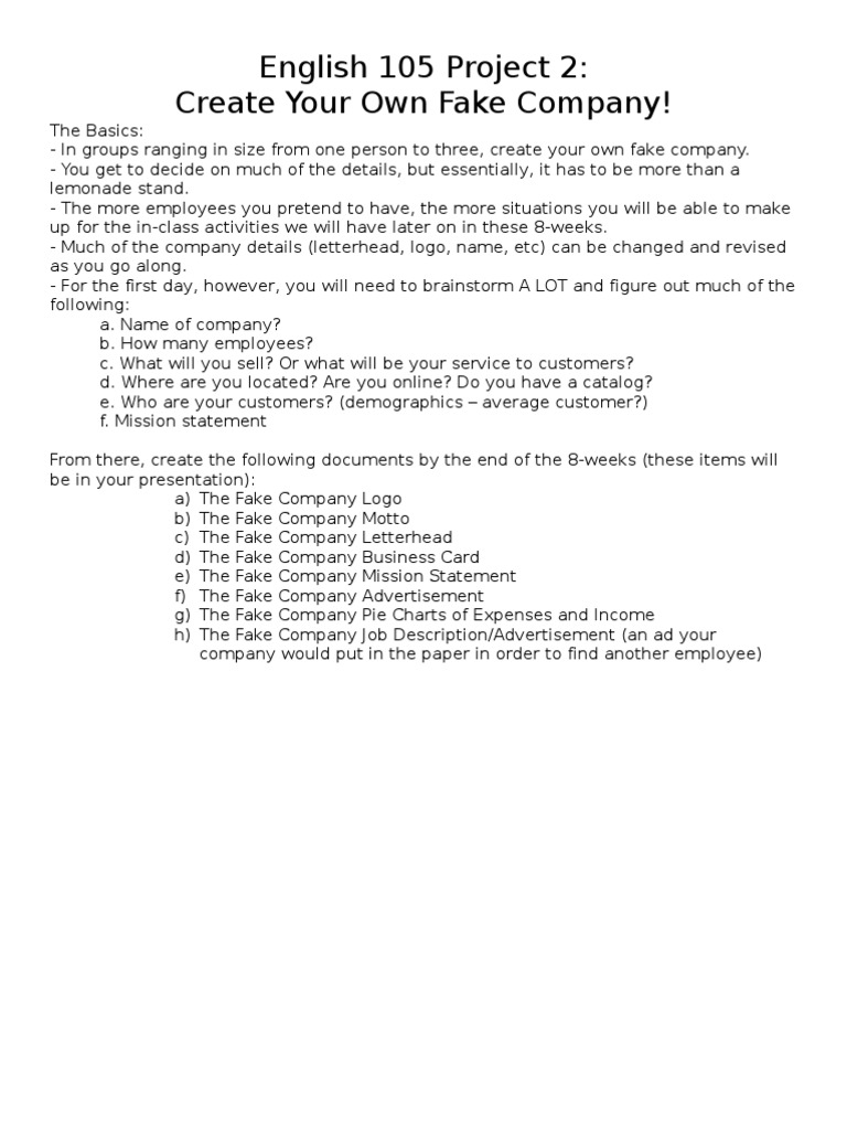 Create Your Own Fake Company Project | PDF | Career & Growth