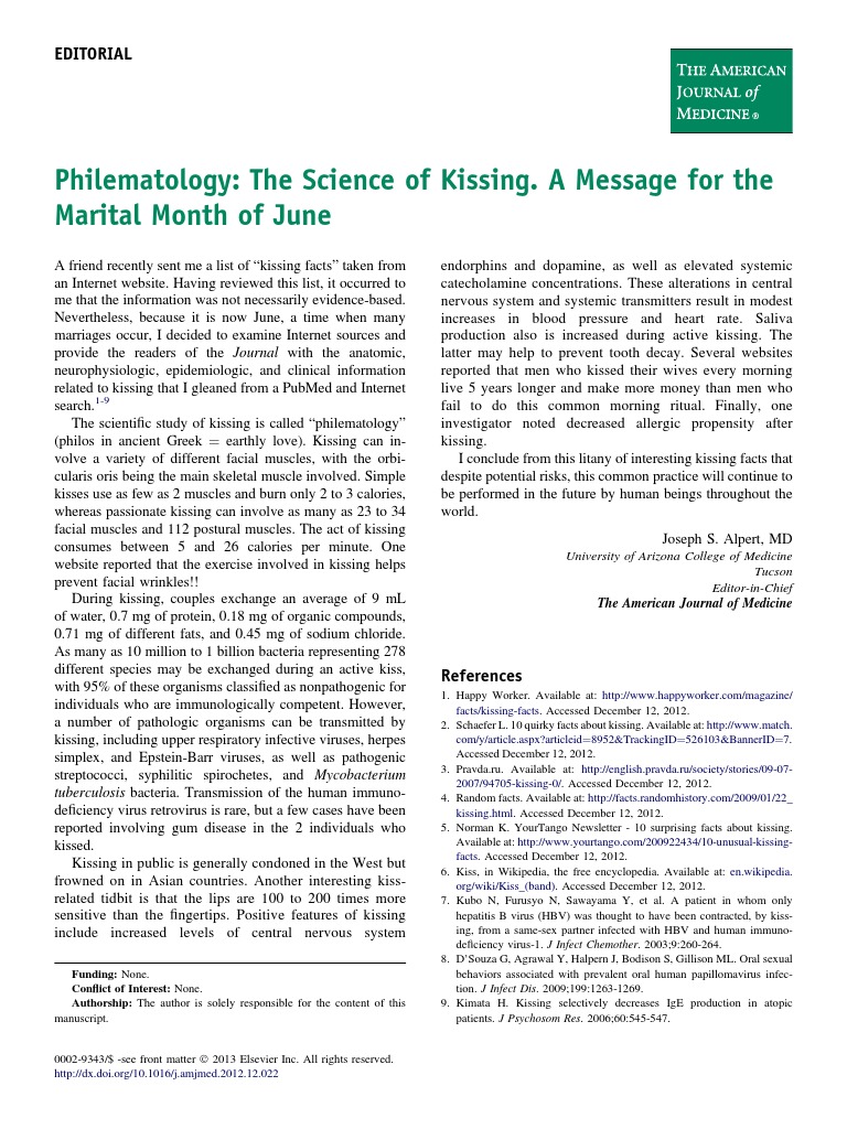 Philematology: Science of Kissing Facts | PDF | Transmission (Medicine ...