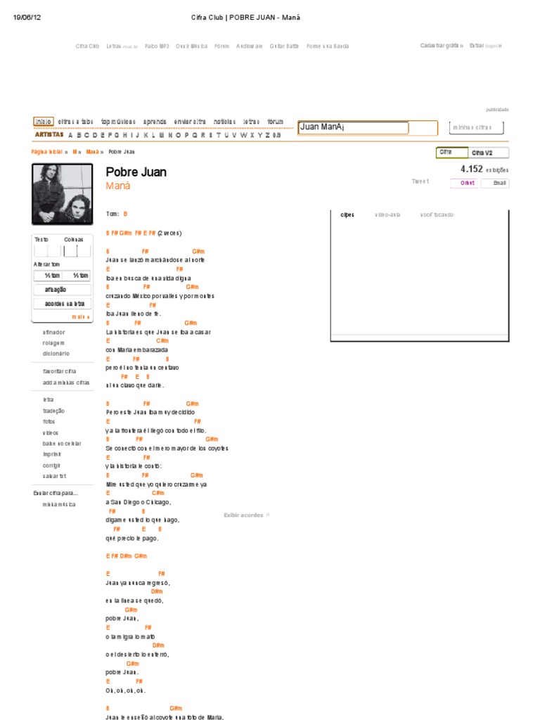 Cifra Club - POBRE JUAN - Maná | PDF | Músicos | Musica Popular