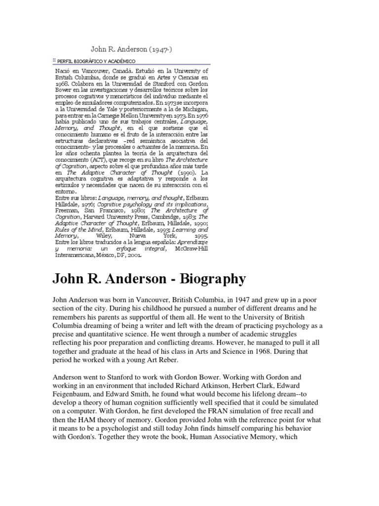John R Anderson | PDF | Memoria | Cognición