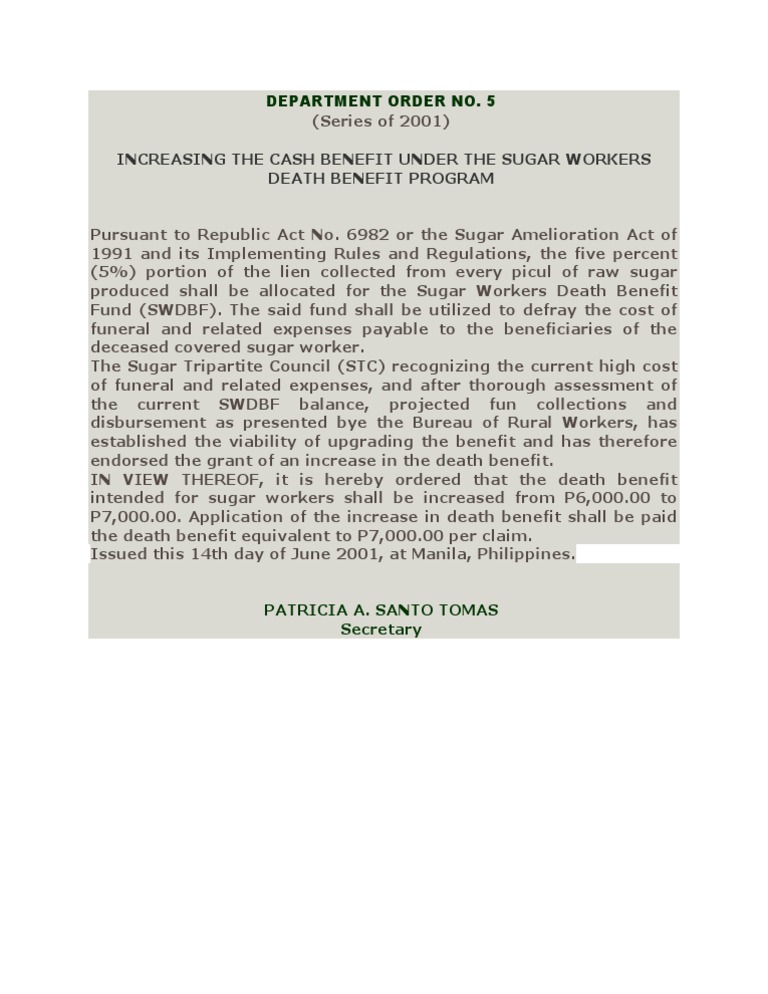 Increase in Sugar Workers Death Benefit | PDF