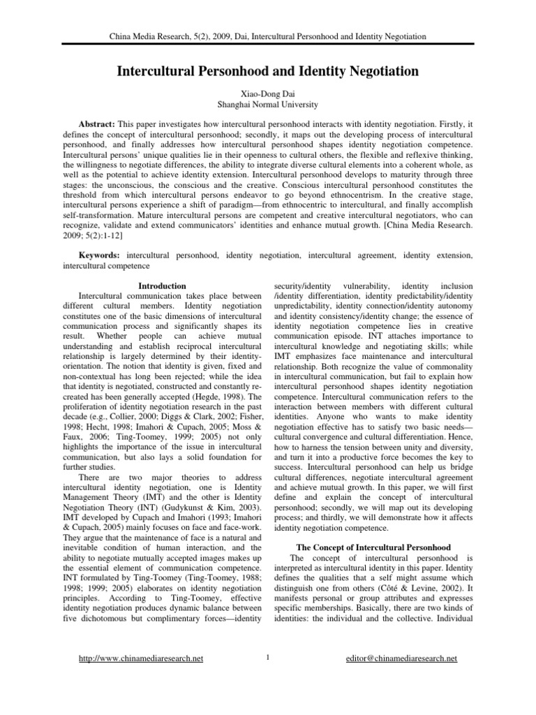 Intercultural Personhood and Identity Negotiation | PDF | Cross ...