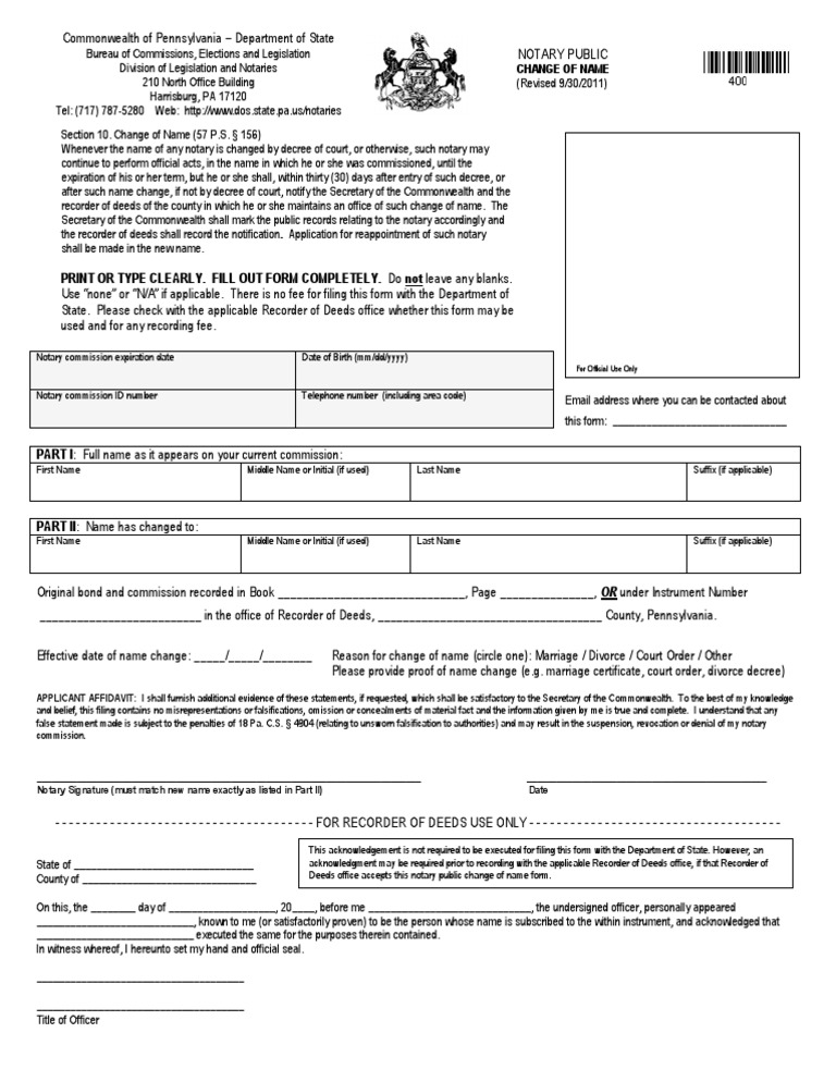 Change of Name | Notary Public | Government Information