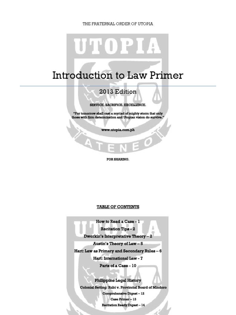 Utopia 2013 Introduction To Law Primer | PDF | Jurisprudence | Fourth ...