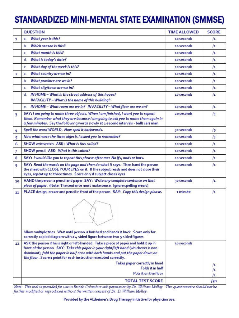 ADTI SMMSE-GDS Reference Card PDF | PDF | Dementia | Mental Health
