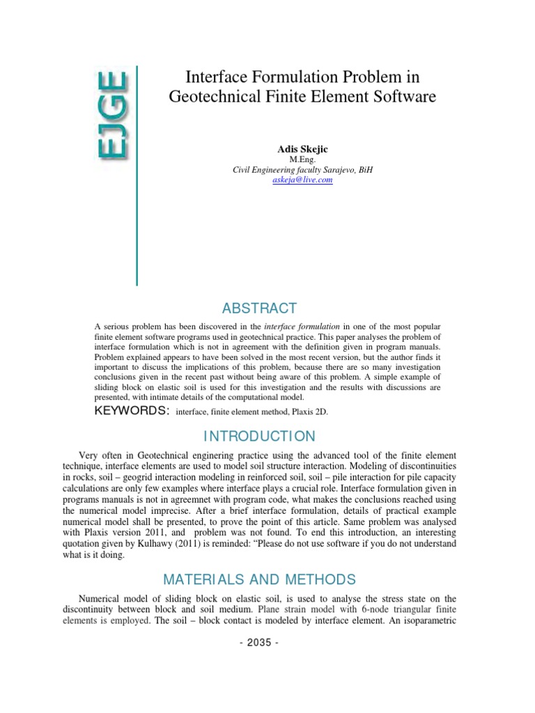 Interface Formulation Problem in Geotechnical Finite Element Software | PDF | Deformation ...