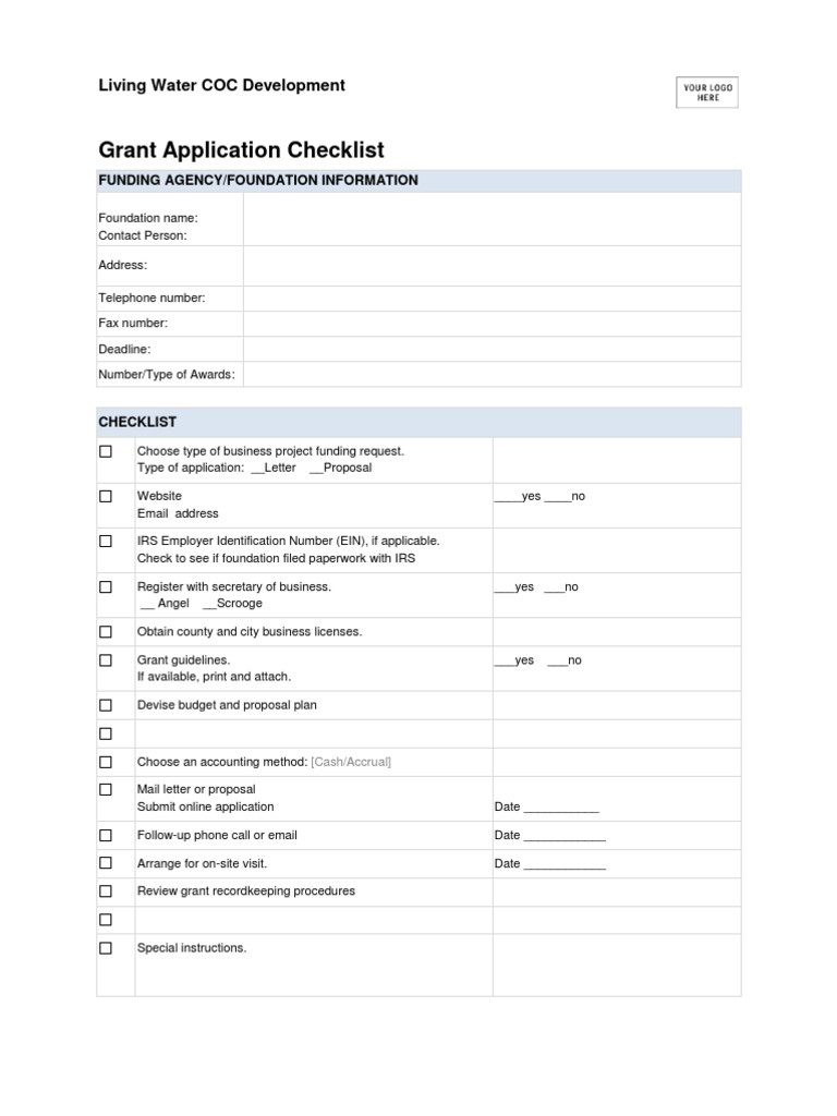Grant Application Checklist: Living Water COC Development | PDF