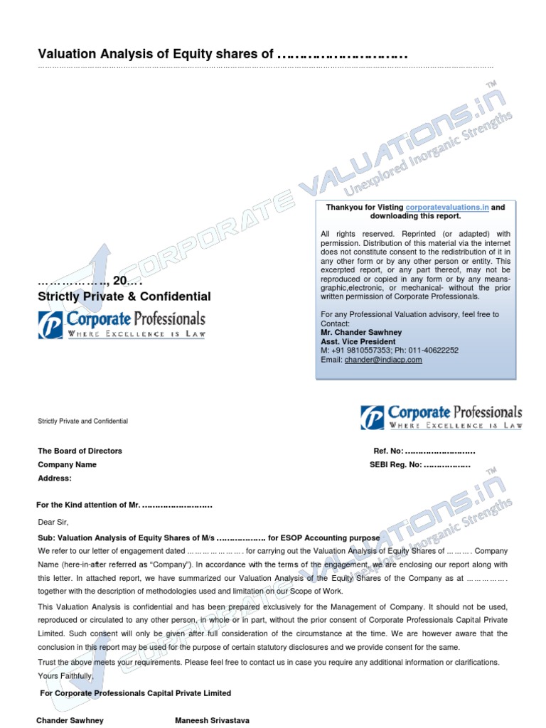 Sample ESOP Report | Valuation (Finance) | Financial Accounting