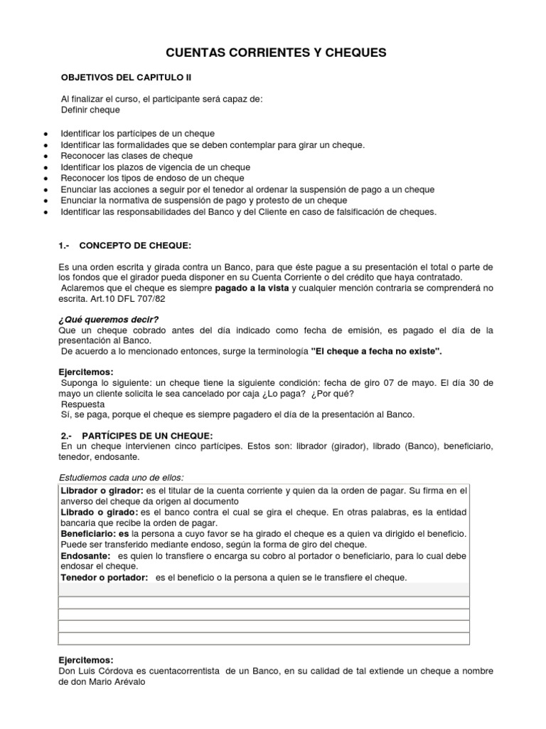 Guía Completa sobre Cheques y Cuentas Corrientes | PDF | Cheque | Bancario
