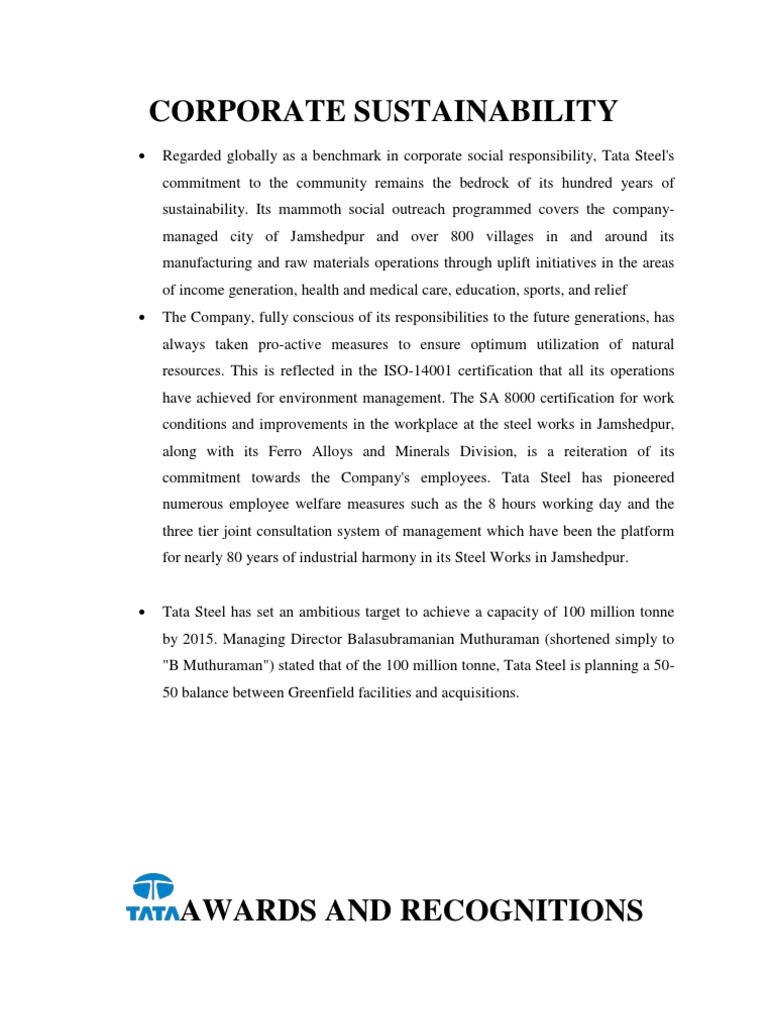 Vision & Mission of Tata Steel | PDF | Sustainability | Corporate ...