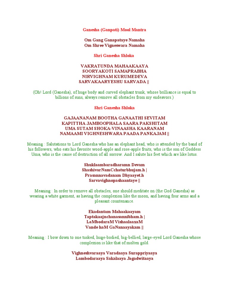 Ganesha Slogan-Mool Mantra-Gythri Mntra | PDF | Hindu Behaviour And ...