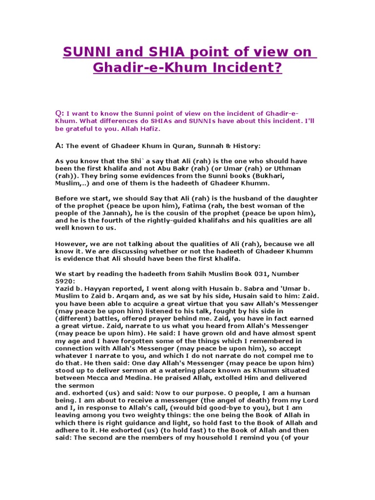 SUNNI and SHIA Point of View On Ghadir-E-Khum Incident | PDF | Ali | Caliphate
