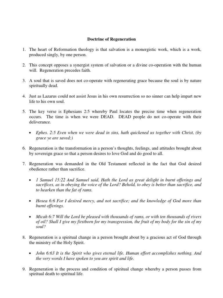 Doctrine of Regeneration | PDF | Born Again | Grace In Christianity