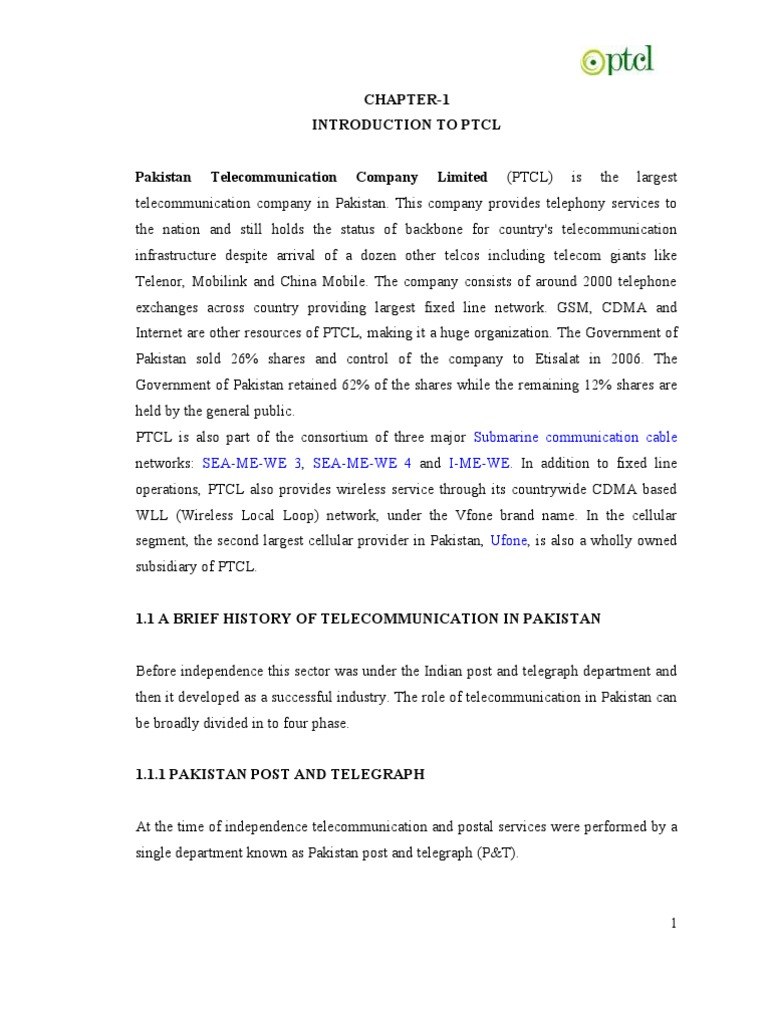 Chapter-1 Introduction To PTCL: Submarine Communication Cable Sea-Me-We ...