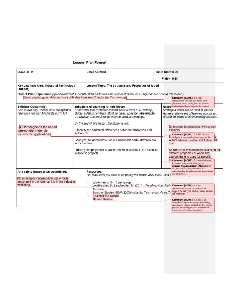 Lesson Plan - Wood Annotated | PDF | Hardwood | Wood
