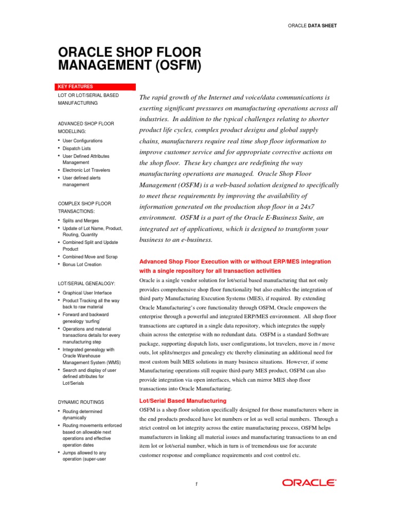 Oracle Shop Floor Management (Osfm) : Key Features | PDF | Enterprise Resource Planning | Oracle ...