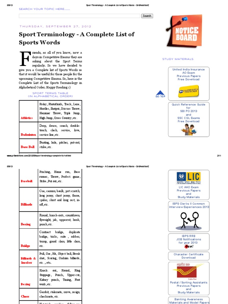 Sport Terminology - A Complete List of Sports Words - Gr8AmbitionZ ...
