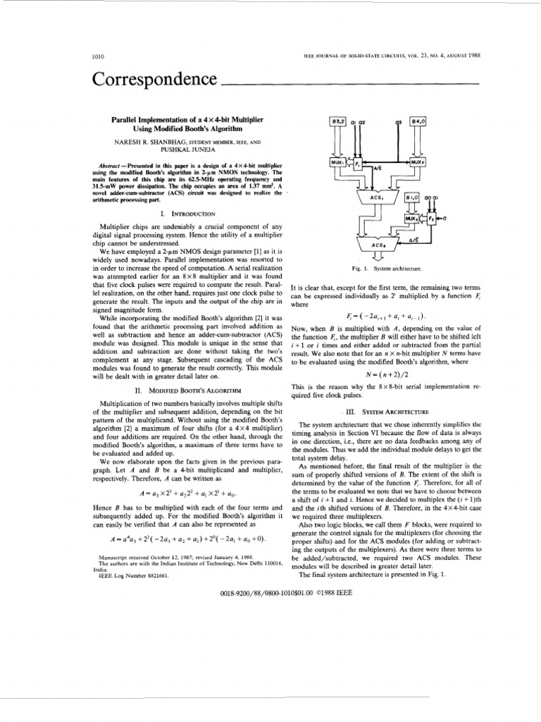 4x4 Multiplier Design with Booth's Algorithm | PDF | Cmos | Subtraction