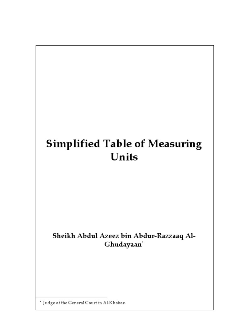 Simplified Table of Measuring Units | PDF | Hadith | Pound (Mass)
