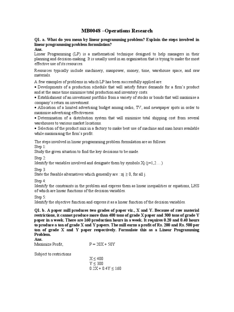 MB0048 - Operations Research | PDF | Linear Programming | Mathematical Optimization