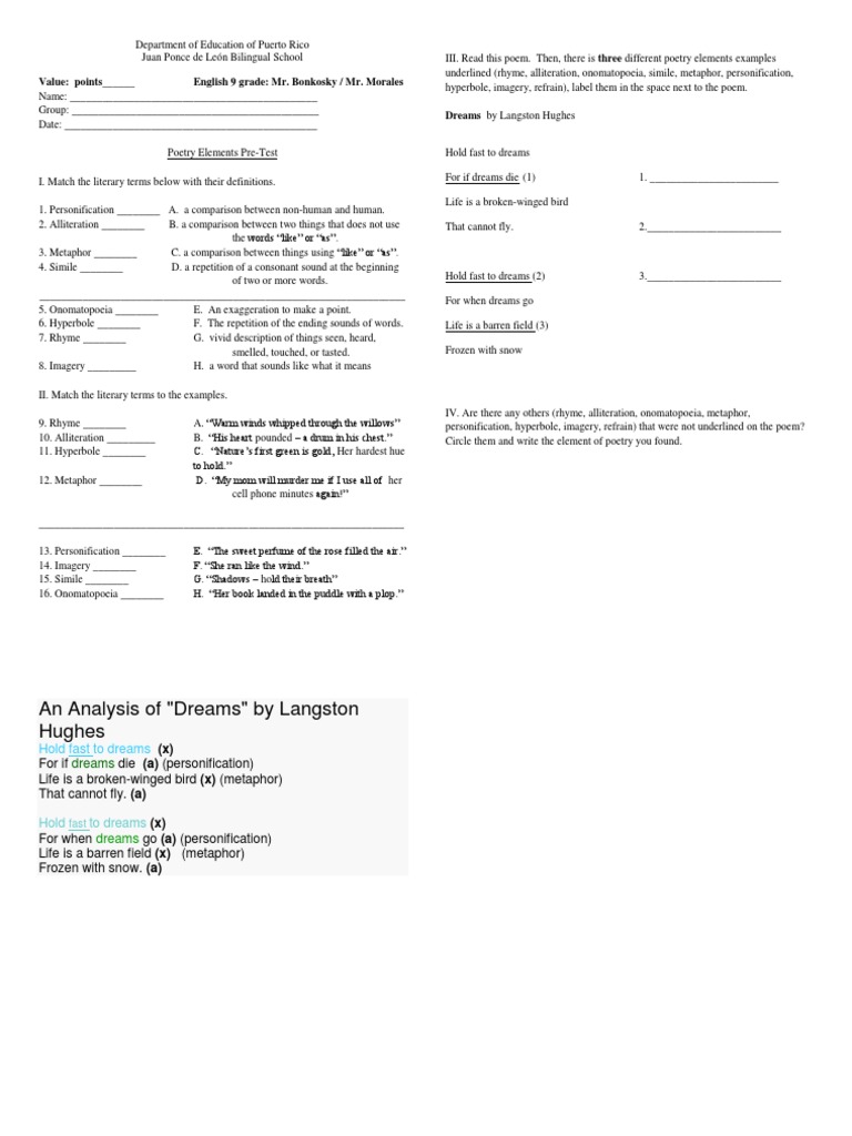 Poetry Pre - Test | PDF | Metaphor | Poetry