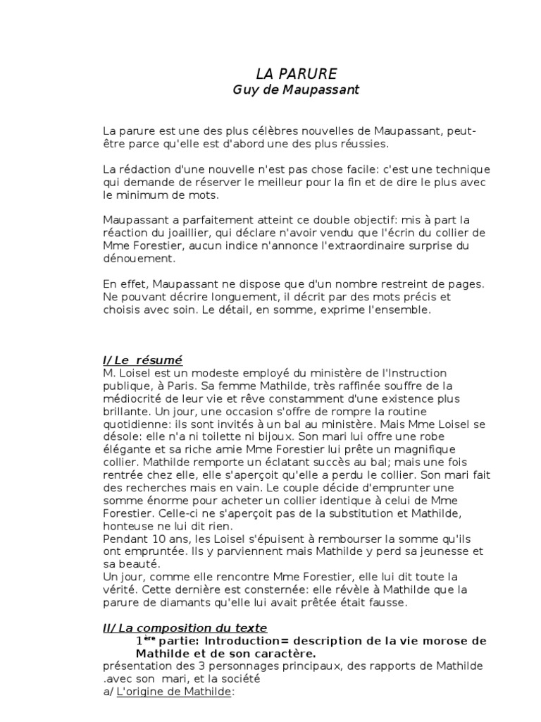 La Parure | PDF | Guy de Maupassant | Inégalité sociale