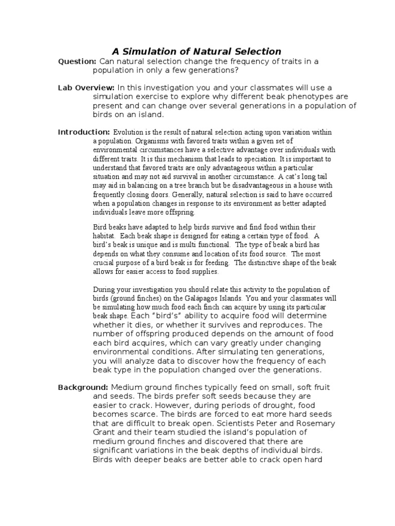 Gizmo Simulation: Finch Beak Adaptation | PDF | Natural Selection ...