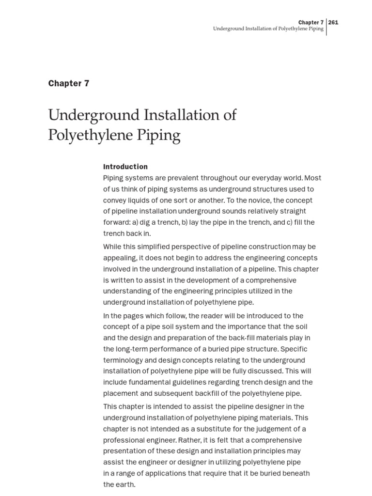 HDPE Pipe Underground Installation Guide | PDF | Pipe (Fluid Conveyance ...