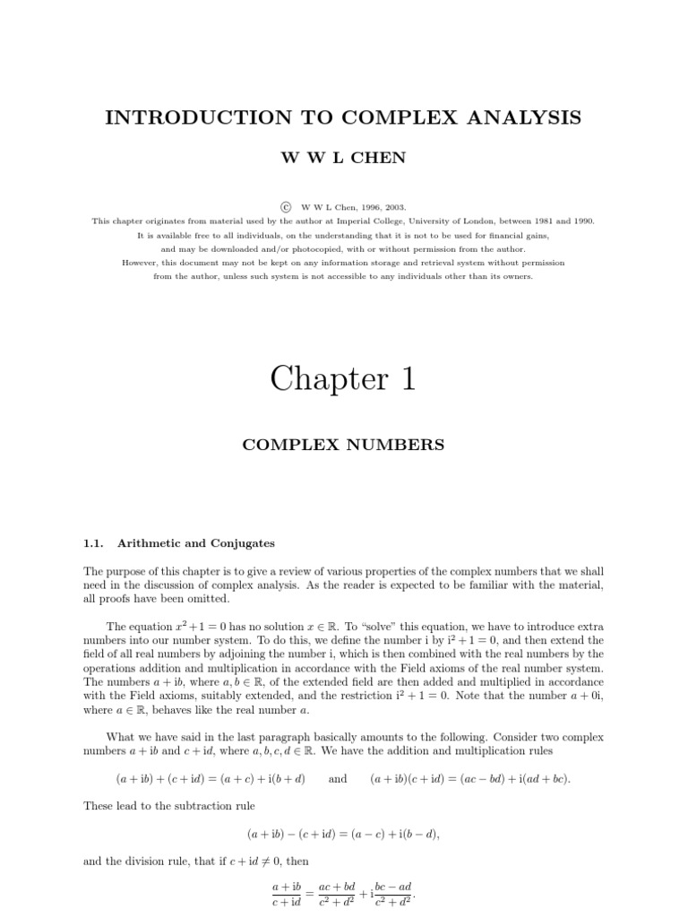 Introduction To Complex Analysis Lecture Notes - W. Chen | PDF ...