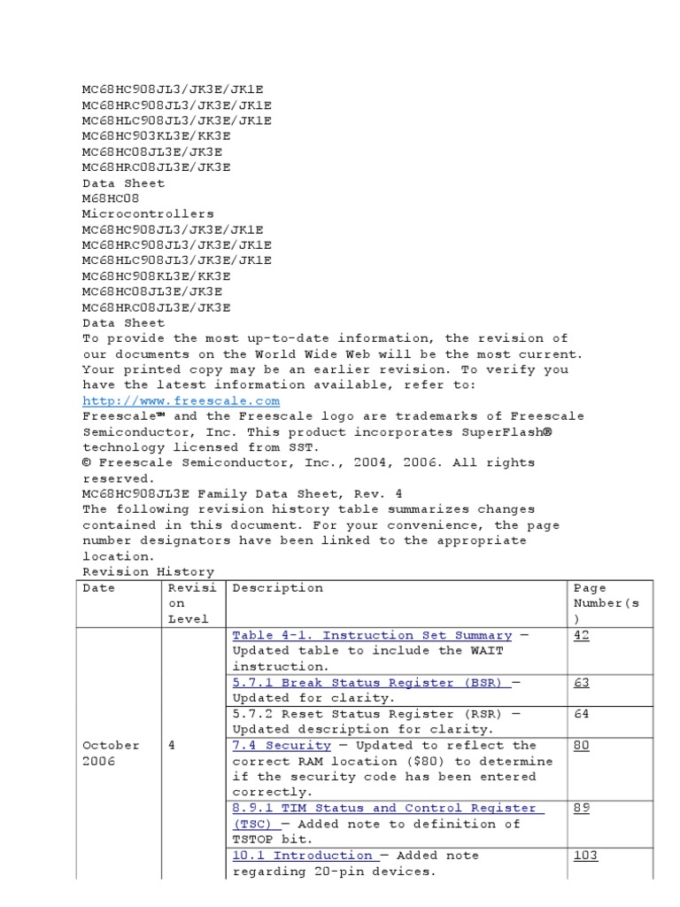 MC68HC908JL3E | PDF | Flash Memory | Random Access Memory