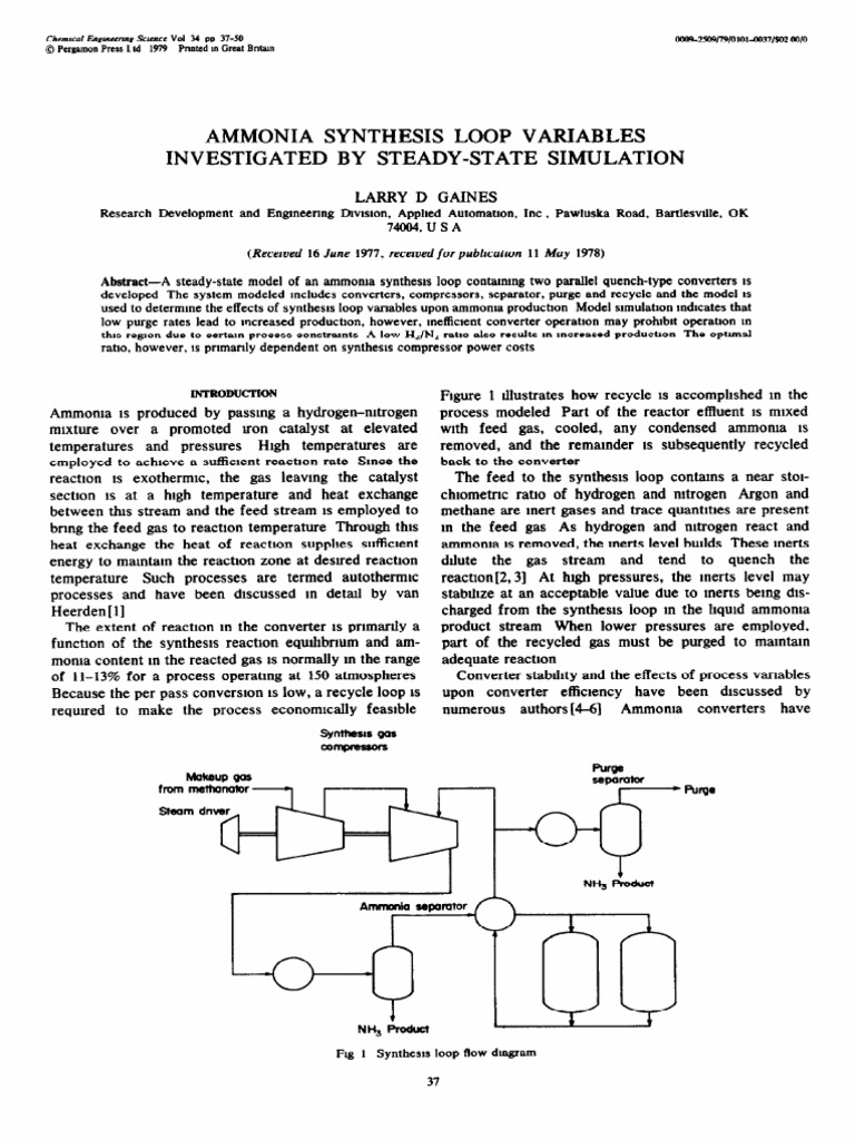 Ammonia Synthesis Loops Variables Investigated by Steady-State ...