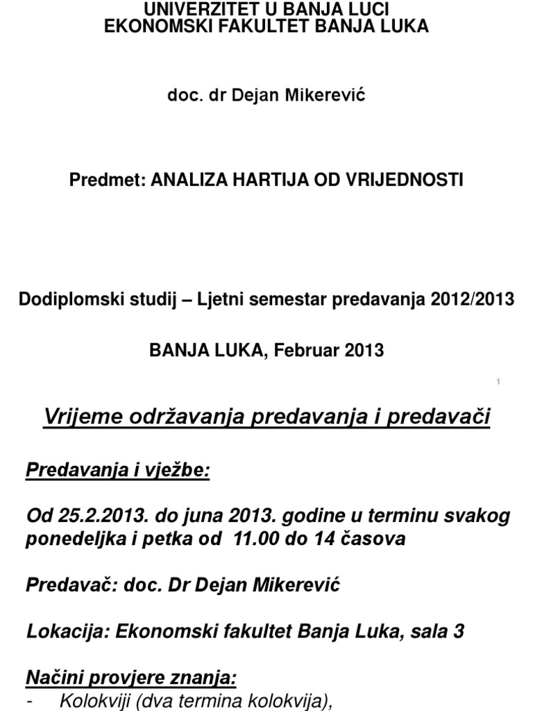 Analiza Hartija Od Vrijednosti | PDF