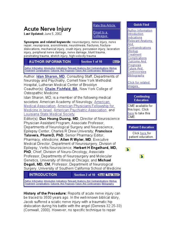 Acute Nerve Injury | PDF | Nerve | Electromyography