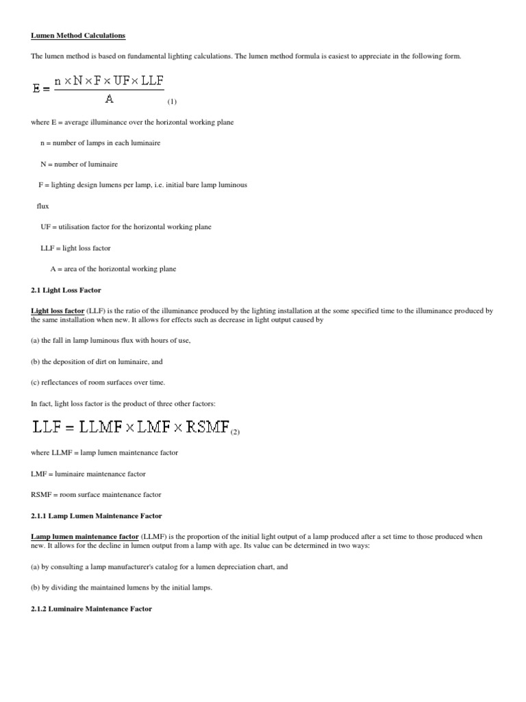 Lumen Method Calculations Pdf Incandescent Light Bulb Lighting