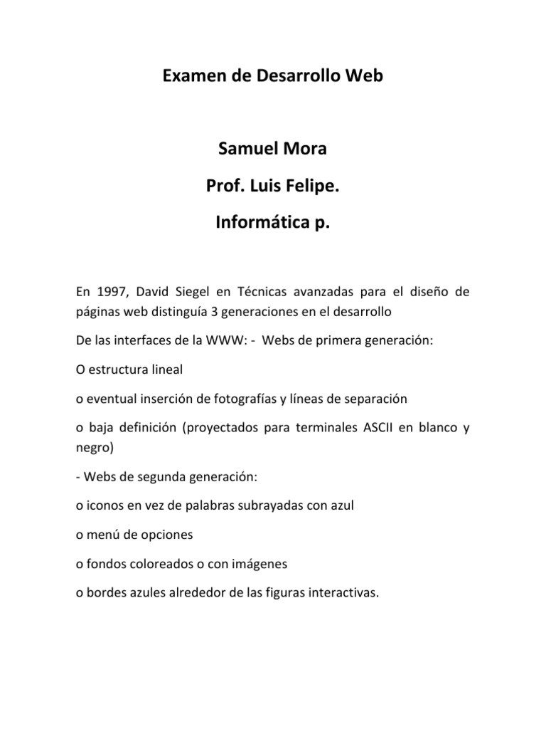 Examen de Desarrollo Web | PDF | Hipertexto | Red mundial