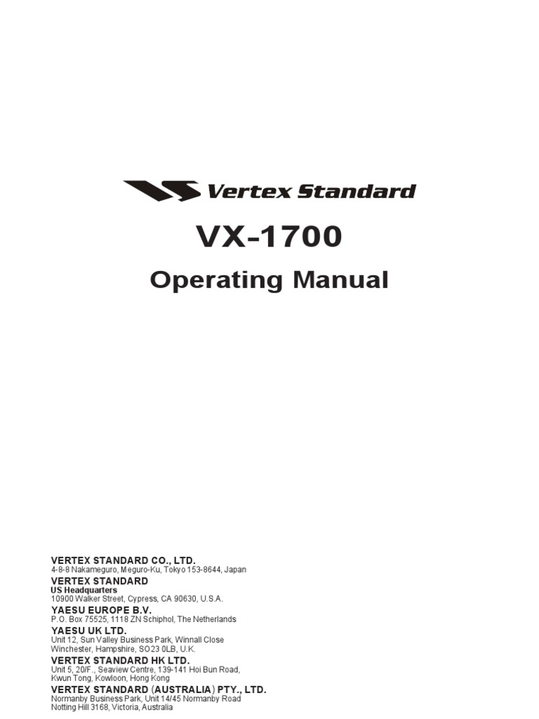 Manual de Operacion Transceiver Vertex 1700 | PDF | Antenna (Radio ...