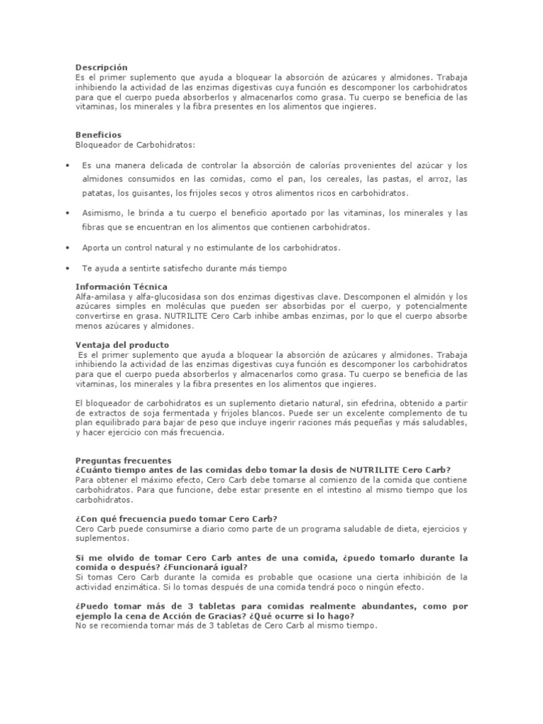 Descripción CEROCARB | PDF | Carbohidratos | Diabetes mellitus