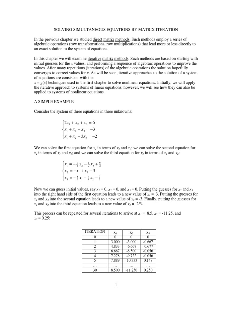 Matrix Iteration Methods Pdf Matrix Mathematics Equations