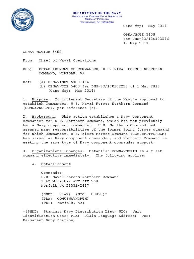 OPNAVNOTE 5400.2246 - Commander Naval Forces Northern Command | PDF ...