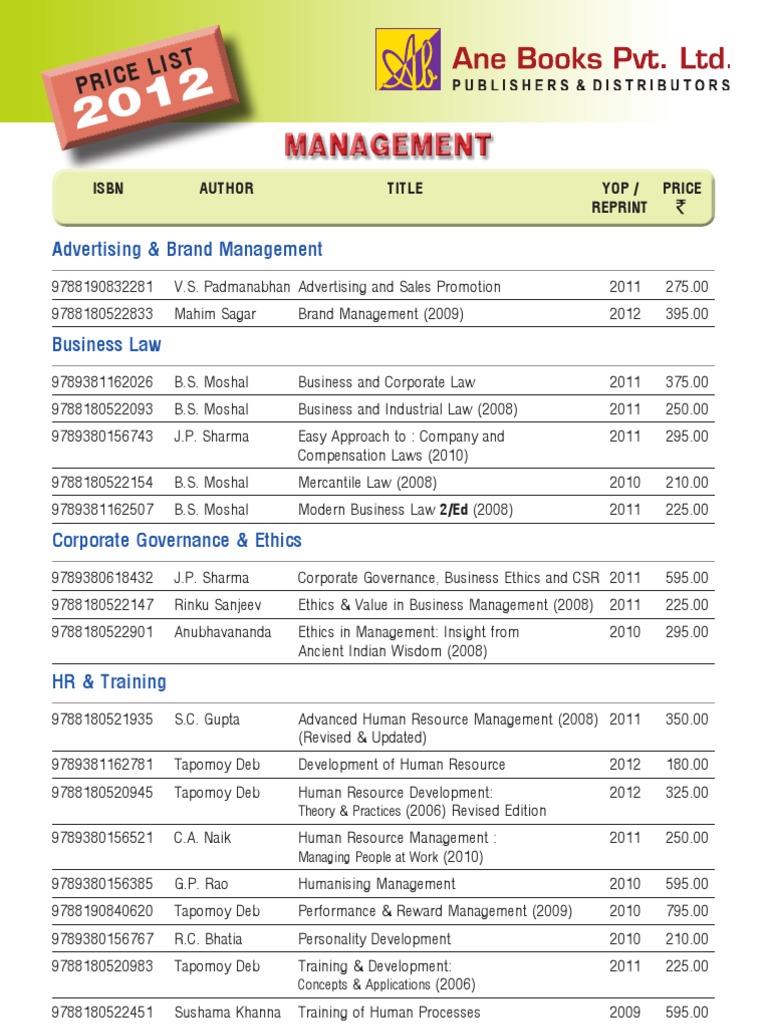 List of Management, Economics, and Accounting Textbooks with Details on ...