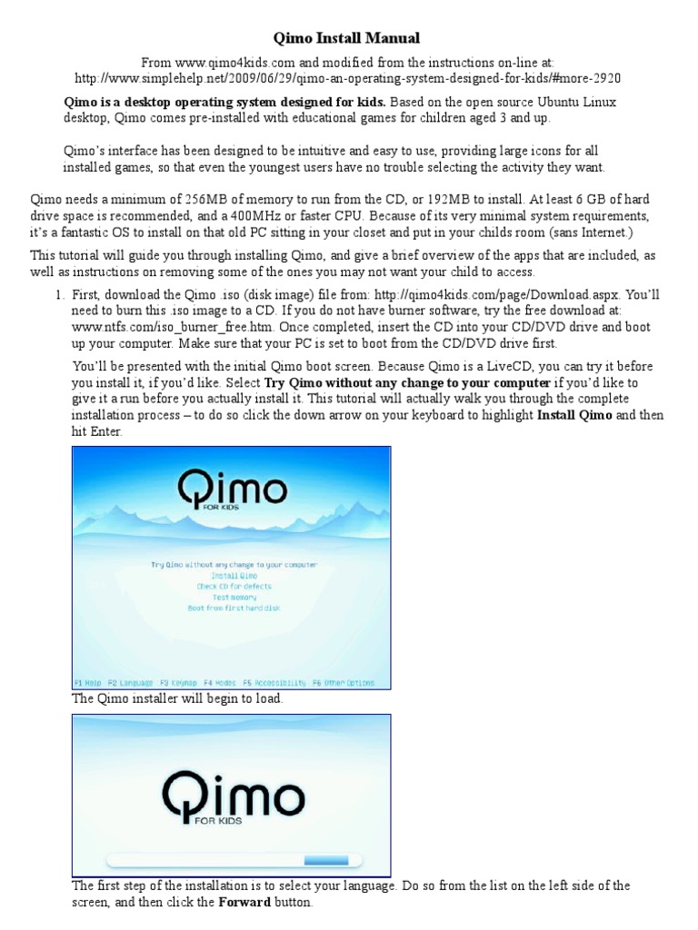 Qimo Installation Guide for Kids | PDF | Booting | Personal Computers