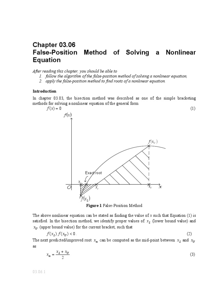 False-Position Method of Solving A Nonlinear Equation: Exact Root | PDF | Equations ...