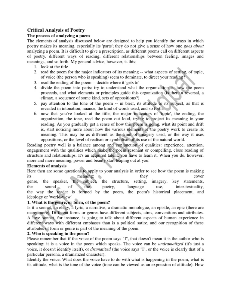 Critical Analysis Techniques for Poetry | PDF | Narration | Narrative