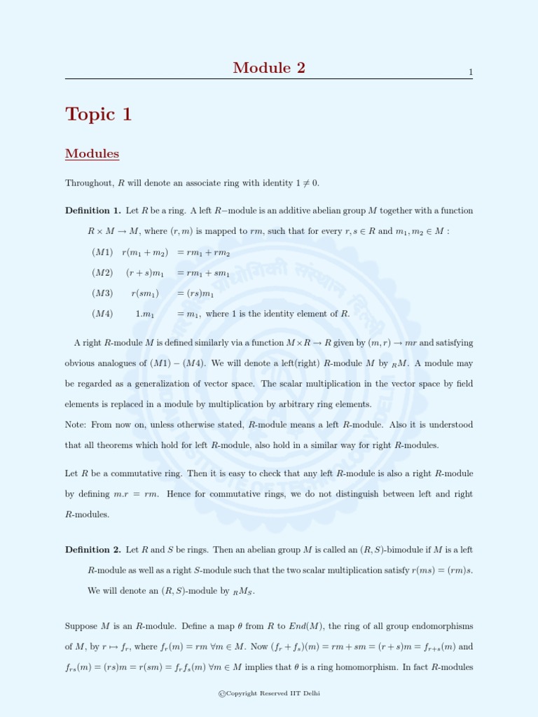 Abstract Algebra | Module (Mathematics) | Ring (Mathematics)