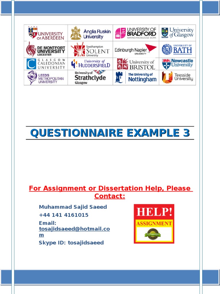 Questionnaire Example 3 | Download Free PDF | Project Management | Thesis
