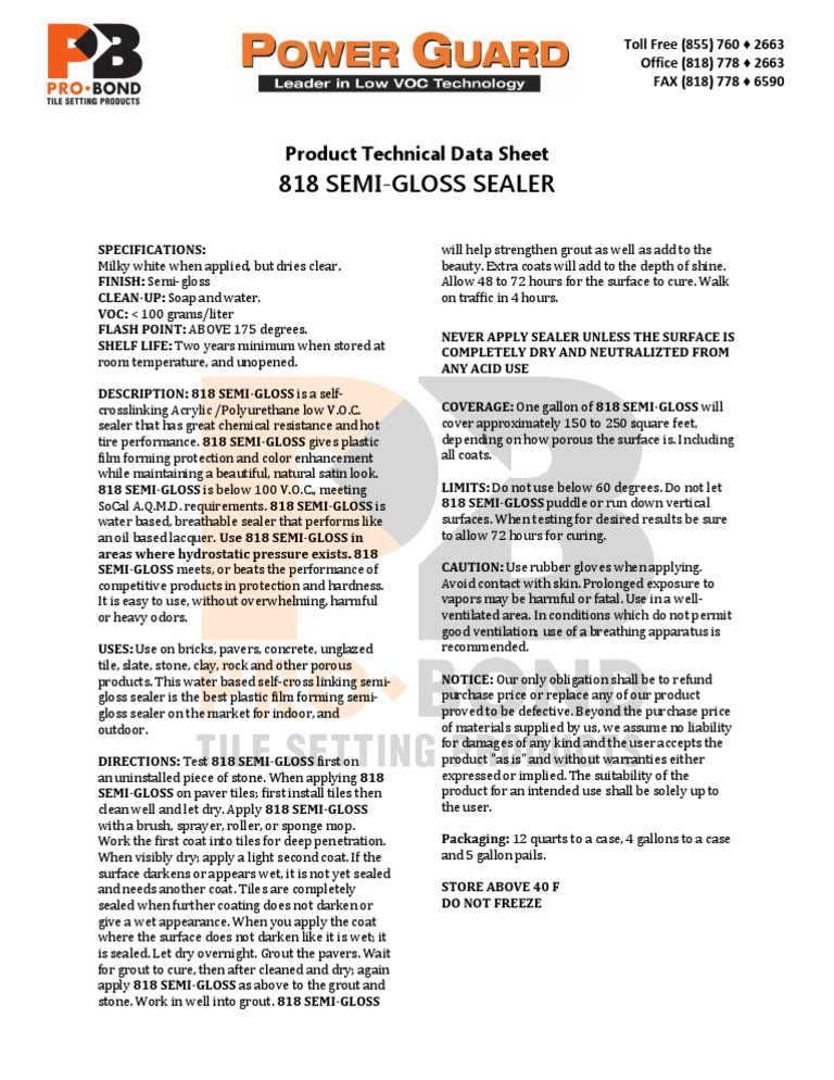 818 Product Tech Data Sheet | PDF | Tile | Volatile Organic Compound