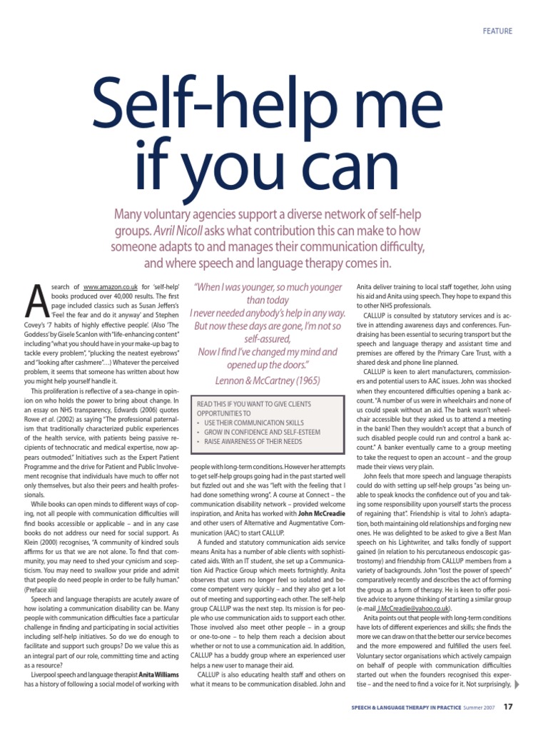 Self-Help Me If You Can | PDF | Stuttering | Support Group