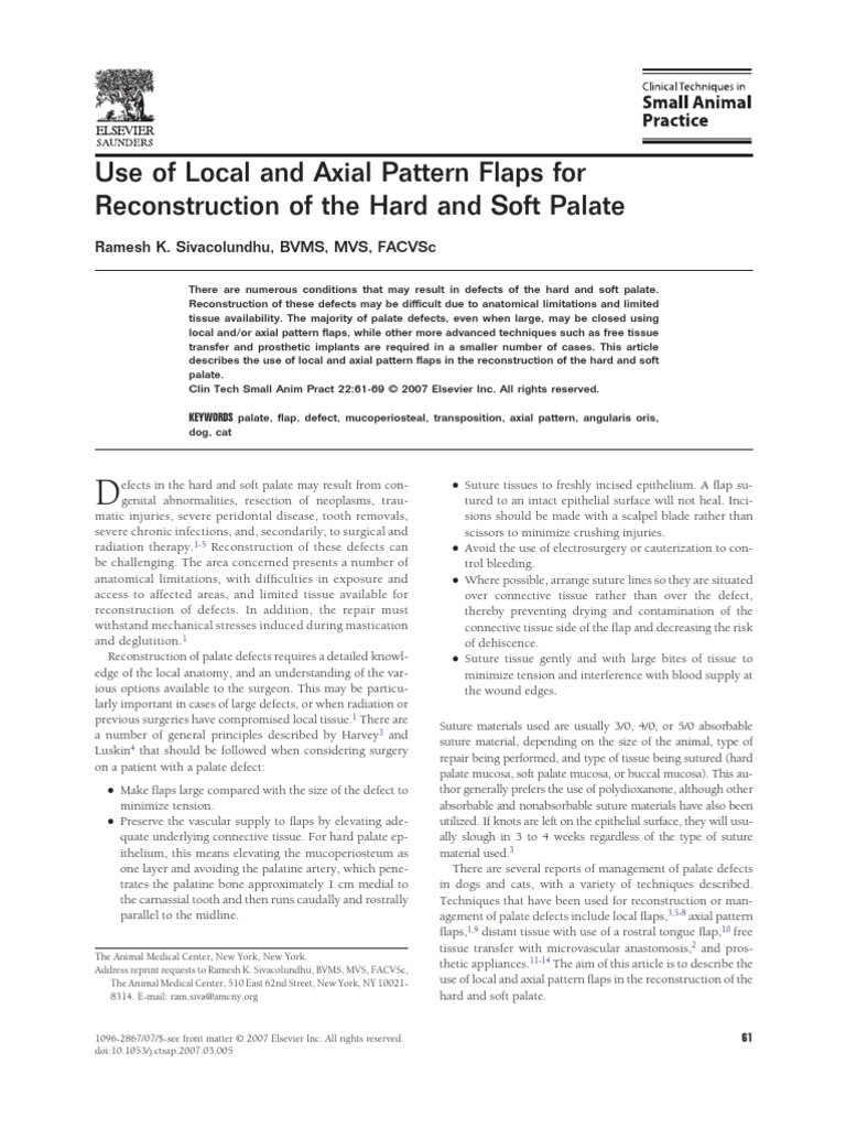 Use of Local and Axial Pattern Flaps For Reconstruction of The Hard and ...